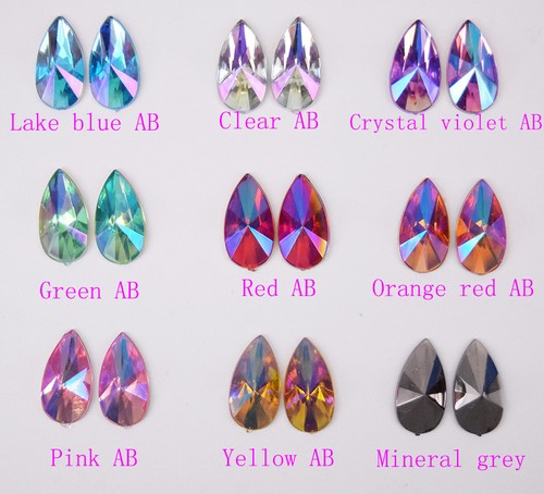 100 pcs Acrylic Rhinestone Teardrop Color AB Flat Back Jewels Faceted ...
