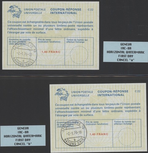 U.N., GENEVA, 1976. International Reply Coupon 1.40Fr, IRC G-8A, First ...
