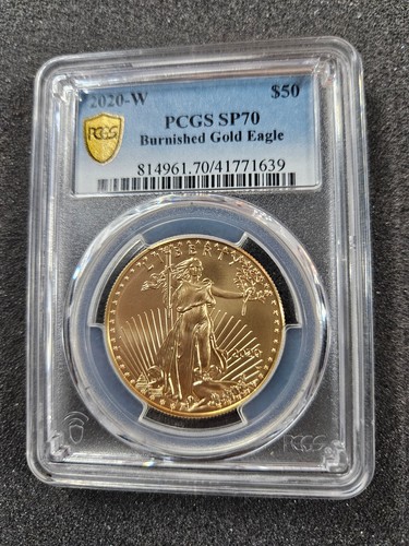 🌟 2020-W $50 Burnished Gold Eagle 1 Oz Gold SP70 PCGS SHIELD LABEL KEY ...