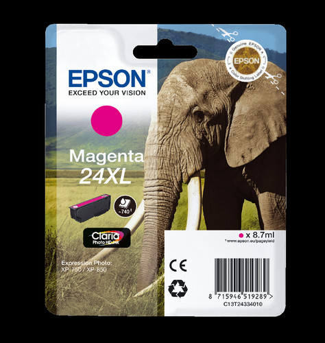 Original Epson 24XL, Elephant Magenta Ink Cartridge, XP750, XP850 ...