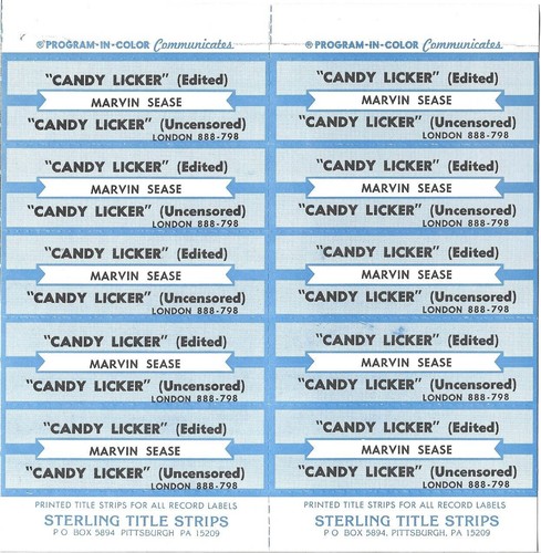 Jukebox Title Strip Sheet- Marvin Sease: "Candy Licker" - rare '87 Soul ...