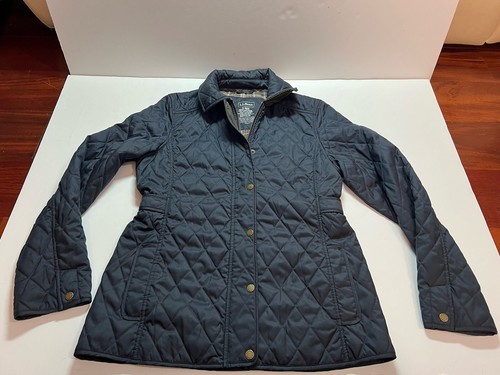 LL Bean Quilted Riding Jacket Women’s S Plaid Lined Full Zip Snap ...
