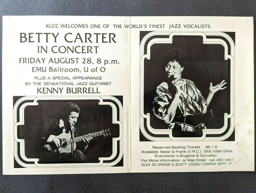 Betty Carter Kenny Burrell Concert Poster EMU Ballroom University of ...