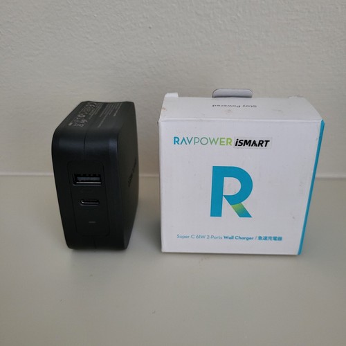 RAVPOWER Super C 61W 2Port Dual Port PD USB-C Fast Wall Charger Power ...