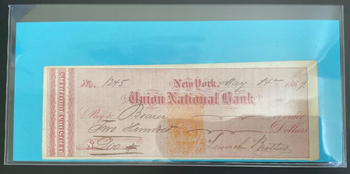 New York Union National Bank Check/Money Order 1869 $200 | eBay
