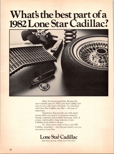 1981 Print Advertisement Dallas Tx Lone Star Cadillac Ad Print | eBay