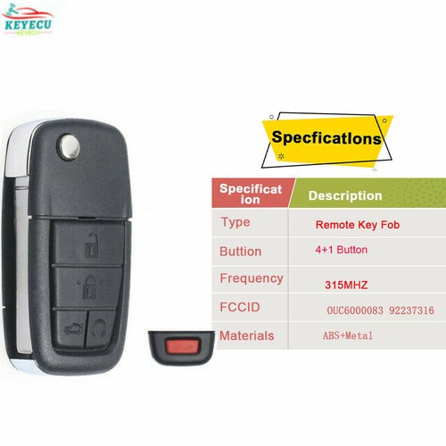 For Pontiac G8 GT 2008 2009 2010 2011 Remote Key Fob 315MHz OUC6000083 ...