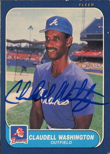 1986 Fleer CLAUDELL WASHINGTON Signed Card autograph AUTO BRAVES WHITE ...