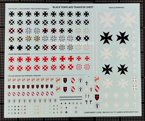 Black Templars Transfer Sheet Decal New Warhammer 40k Space Marine Army ...