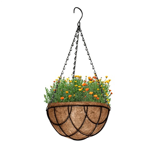 Hang Plant Basket Metal Outdoor Plant Hang Pot With Coconut Coir Fiber ...