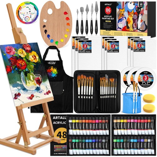 86-Piece Acrylic Painting Kit with Tabletop Easel, 48 Colors Acrylic ...
