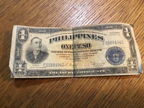 WWII PHILIPPINES ONE PESSO PAPER MONEY BILL VICTORY SERIES NO. 66 ...
