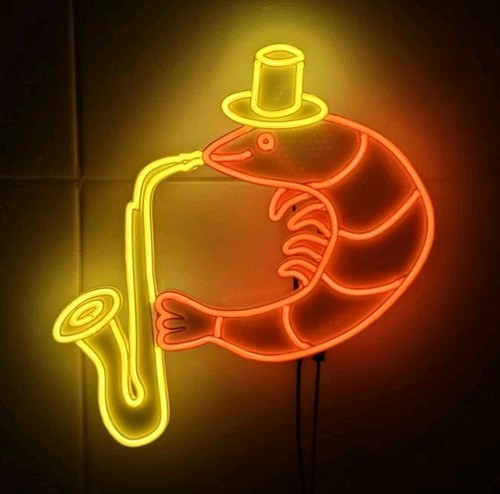 Neon sign Shrimp Saxophone Jazz Dolphin Ocean Frutiger Aero Lamp Pub ...