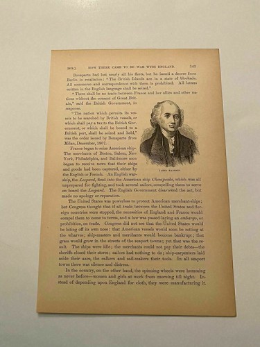 K150) President of the United States James Madison Portrait 1882 ...