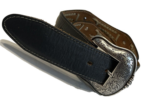 Tex-Tan Gray Leather Belt Women's 32 Round Silver Conchos Style 024636 ...