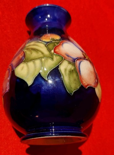 Moorcroft Pottery Clematis 14 CMS Tall Ovoid Vase Rich Dark Blue Floral ...