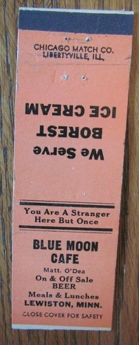 LEWISTON, MINNESOTA: BLUE MOON CAFE & BOREST ICE CREAM (MATCHBOOK ...