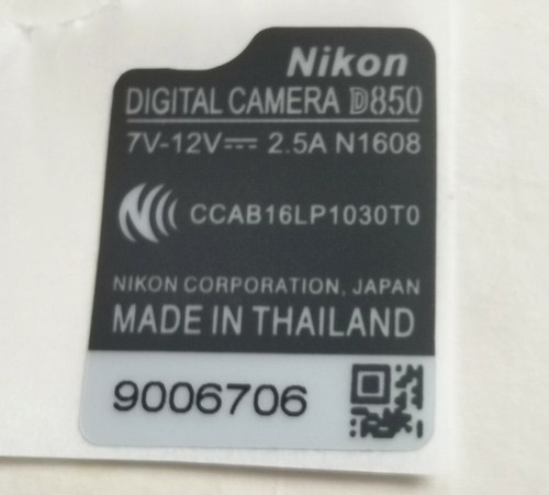 NEW Nikon D850 Base Bottom Serial Number Nameplate Label Sticker Body ...