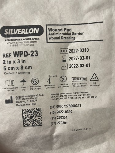( 5) each, ARGENTUM WPD-23, 2 X3” Silverlon Wound Contact Dressing | eBay