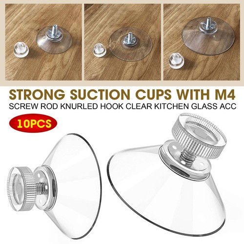 10pcs Strong Suction Cups with M4 Screw Rod Knurled Hook Clear Kitchen ...