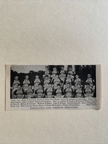 Indianapolis Indians Red Barrett Johnny Niggeling 1939 Baseball Team ...