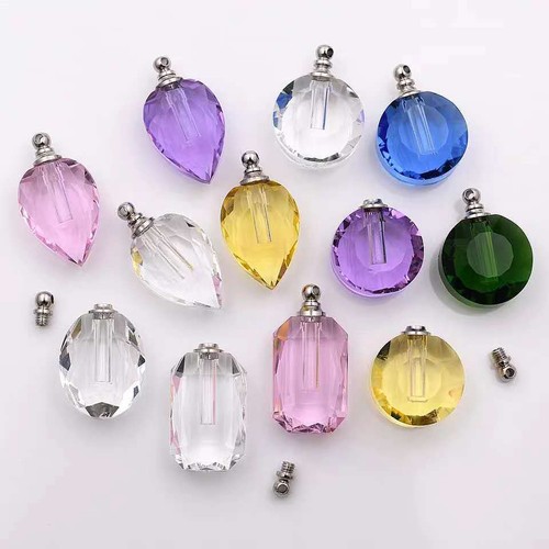 12 Crystal Vial Pendants miniature glass bottles rice vials teardrop w ...