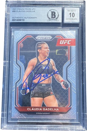 CLAUDIA GADELHA SIGNED 2021 PANINI PRIZM UFC CARD #98 BECEKET BAS AUTO ...