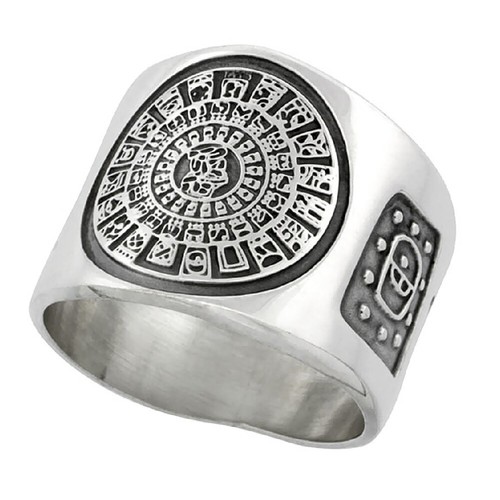 Sterling Silver Aztec Calendar Ring w/ Imix Inscription Sides | eBay