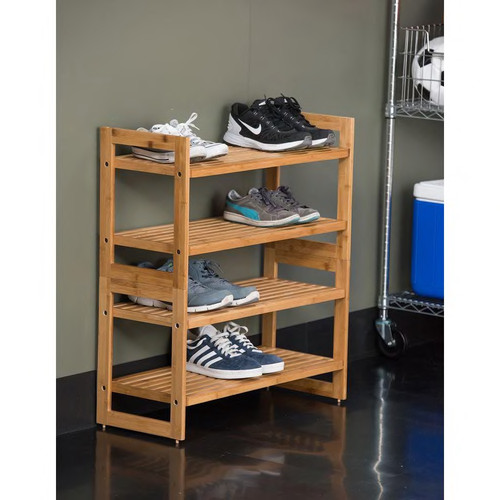 Solid Bamboo Shoe Rack Brown Storage Stackable 15.5 In. H 18-Pair 4 ...