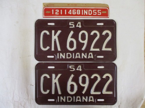 PAIR 1954 1955 Indiana SUPERB License Plate Tag SP | eBay