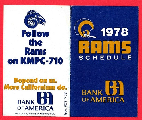NFL FOOTBALL 1978 LOS ANGELES RAMS pocket schedule BANK OF AMERICA | eBay