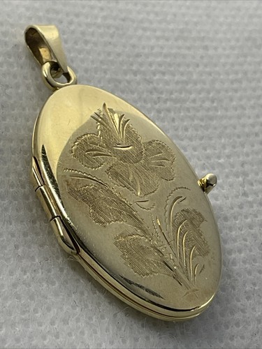 ITALY Solid 14K Yellow Gold Oval PHOTO LOCKET Charm Pendant (40mm x 22 ...