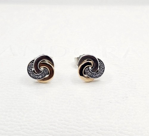 Pandora 925 Sterling Silver 585 Gold Interlinked Circles Diamond Stud ...
