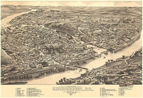Sherbrooke, Québec, Canada - 1881 - Aerial Bird's Eye View Map Poster ...