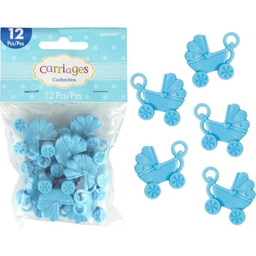 Mini Blue Plastic Carriages Prams Pack of 12 Boys Baby Shower Favours ...