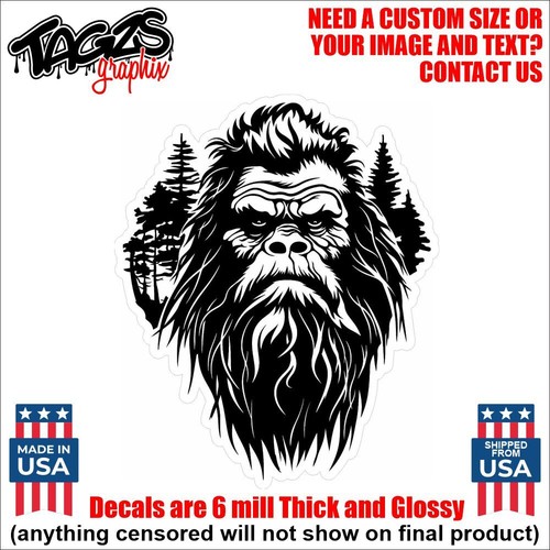 Bigfoot Face In The Trees Printed & Laminated Window Decal Sticker Car ...