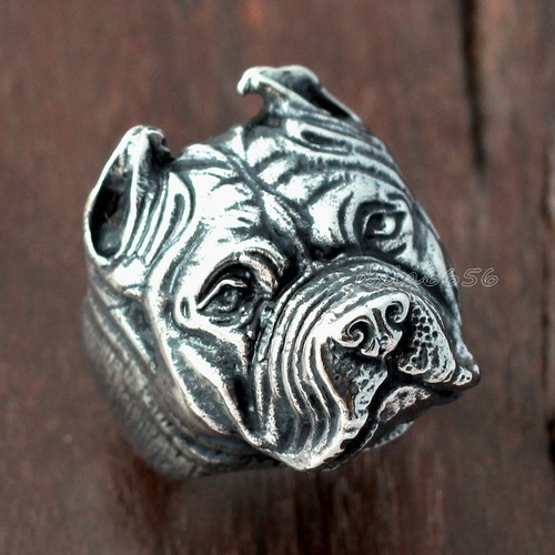 Retro Pitbull Pit Bull Dog 316L Stainless Steel Mens Biker Rocker Punk ...