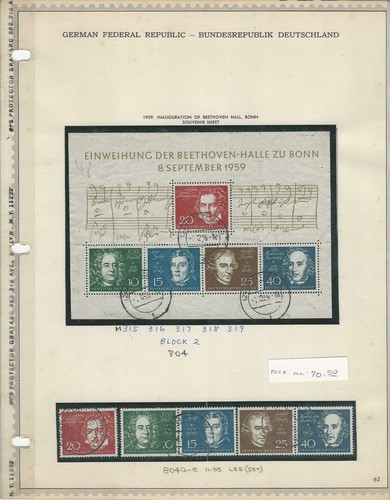 Germany Stamp Collection 1959 on Minkus Pages, #804 Beethoven, DKZ | eBay