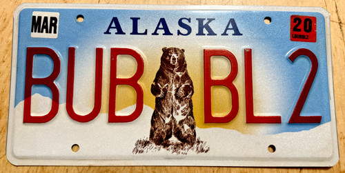 ALASKA GRAPHIC STANDING BEAR VANITY LICENSE PLATE " BUB BL 2 " AK ...