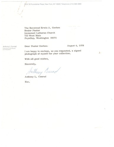Anthony Conrad Signed Letter 1976 / Autographed CEO RCA / Tax Scandal ...