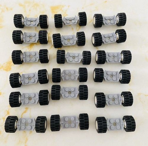 Lego 36pc Black Tires 21mmX12mm 87697 White Rim 2x2 Wheel Holder Wide ...