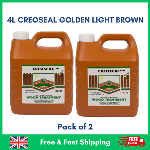 2 x 4L CREOSEAL GOLDEN LIGHT BROWN Oil Based Fence Timber Paint ...