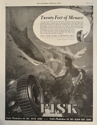 1938 Fisk Tire Chicopee Falls Mass Shark Hunter Blow Out Zone Vintage ...