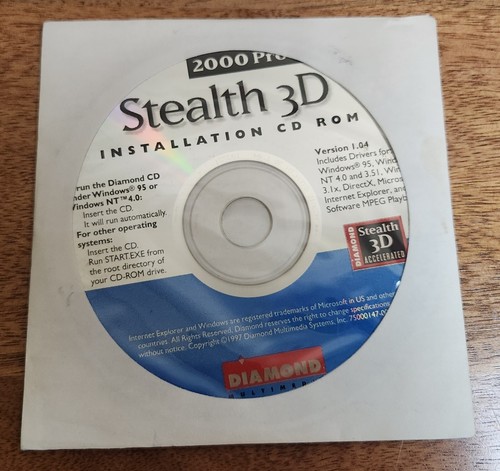 Diamond Stealth 3d 2000 Pro version 1.04 Driver Instal CD-ROM | eBay