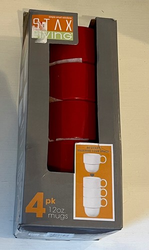 STAX LIVING SET OF 4 STACKABLE RED COFFEE MUGS **NEW ** | eBay
