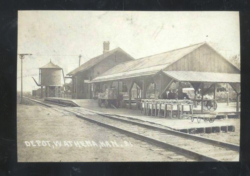 REAL PHOTO WATHENA KANSAS RAILROAD DEPOT TRAIN STATION POSTCARD COPY | eBay