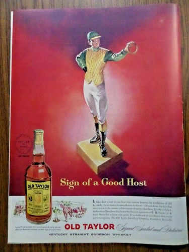 1951 Old Taylor Whiskey Ad Jockey Hitching Posts Old Tradition to Tarry ...