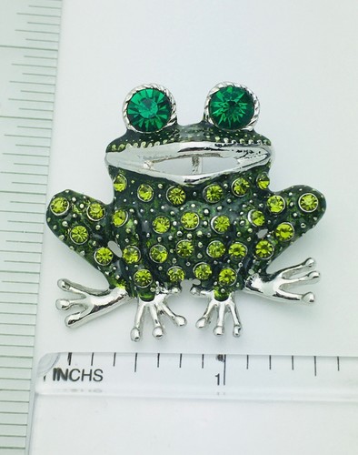Enamel Crystal Frog Pin/Pendant Brooch Silver/Green | eBay