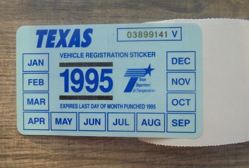 1995 TEXAS WINDSHIELD REGISTRATION RENEWAL STICKER-NEW/UNUSED | eBay