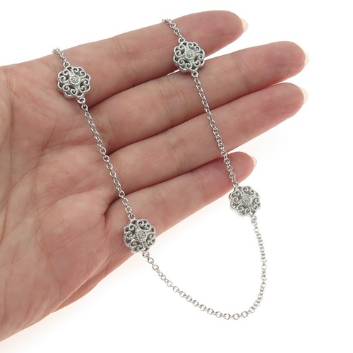 LESLIE 925 Sterling Silver Real Diamond Flower By The Yard Chain ...